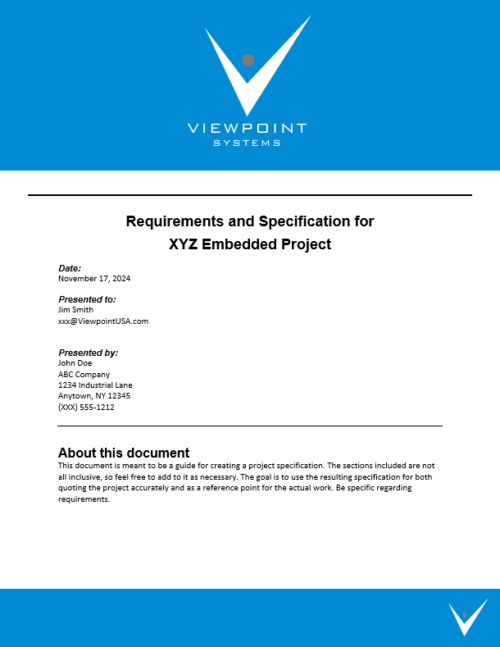 Industrial Embedded Requirements & Specification Template